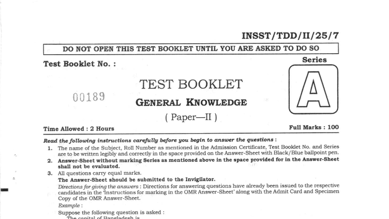 QP Insp Stat GK 03 2025 - General Knowledge Series Test Booklet - Studocu