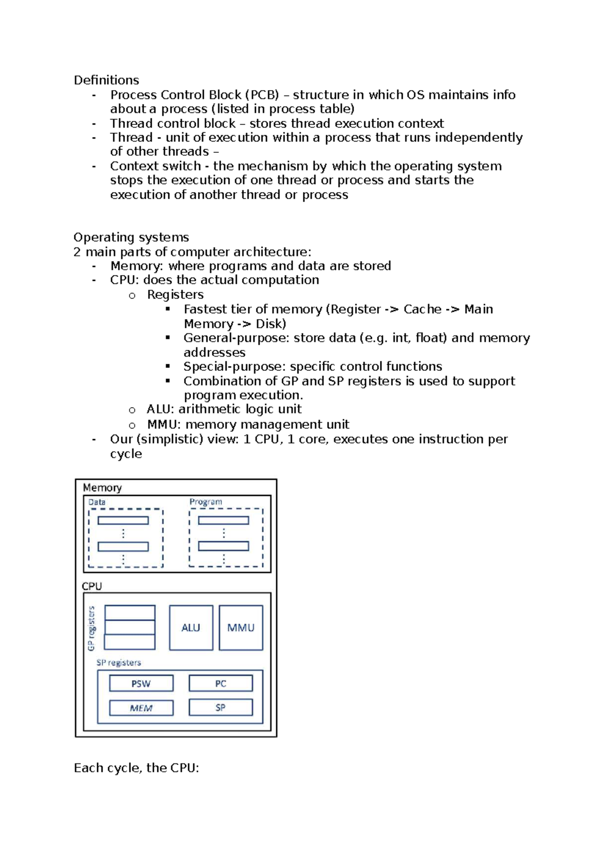 Compsys - Lecture Notes on Process Control and Memory Management - Studocu