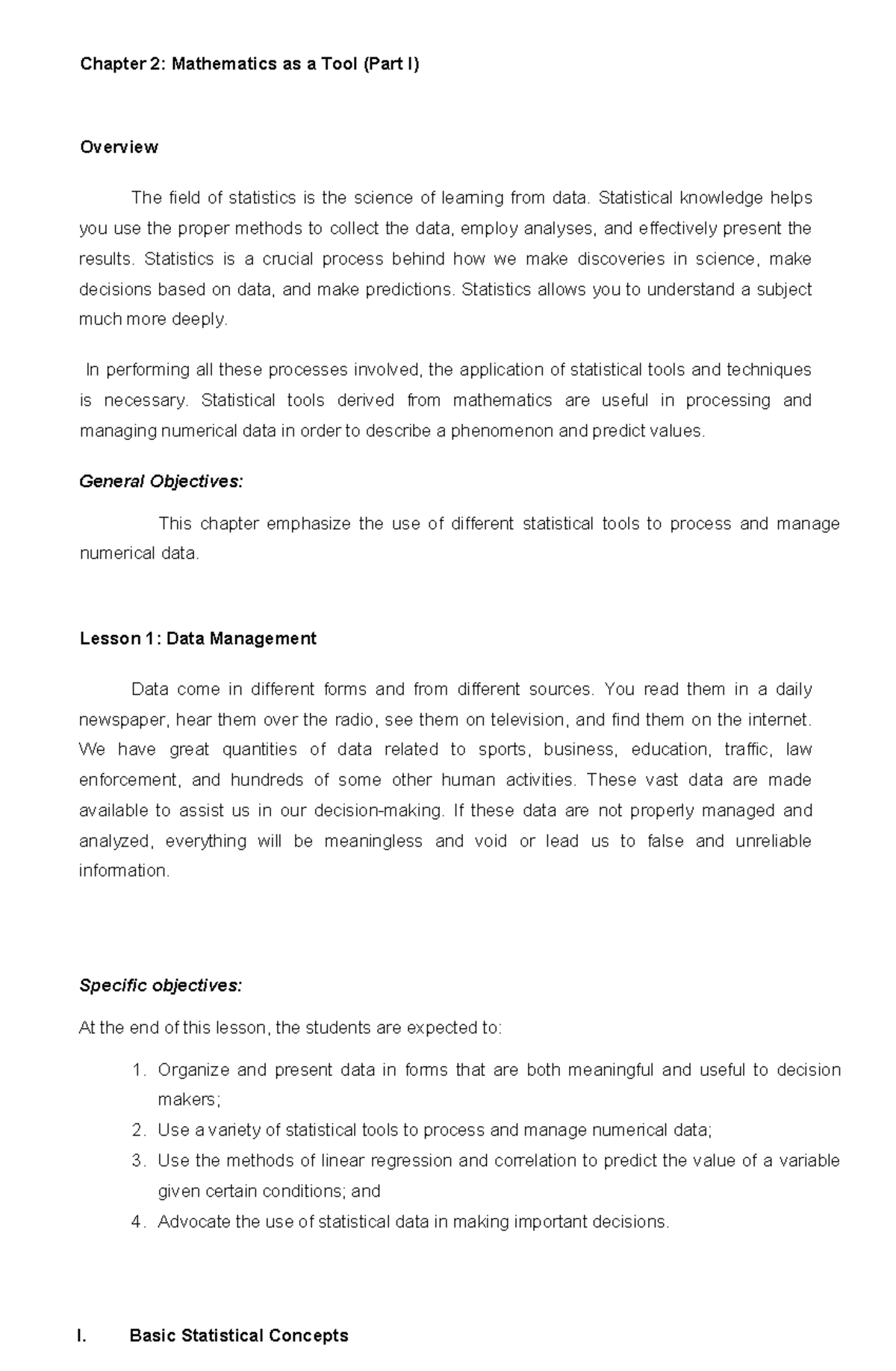 Chapter 2: Statistics as a Tool for Data Management and Analysis - Studocu