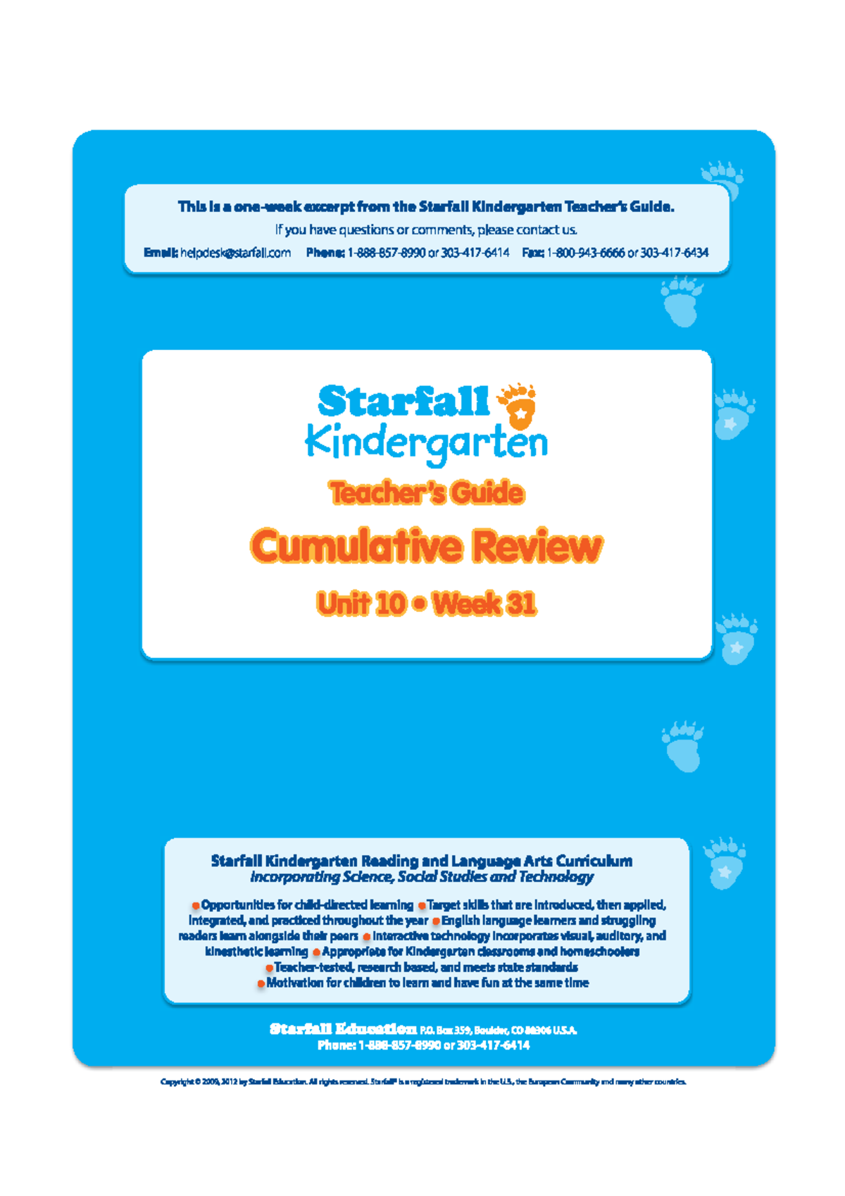 Starfall Kindergarten Curriculum - Cumulative Review Week 31 - Studocu
