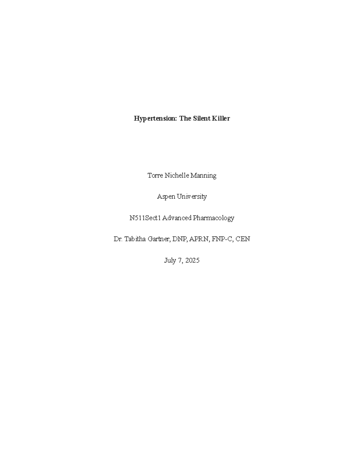 N511: Hypertension Management - The Silent Killer Insights - Studocu