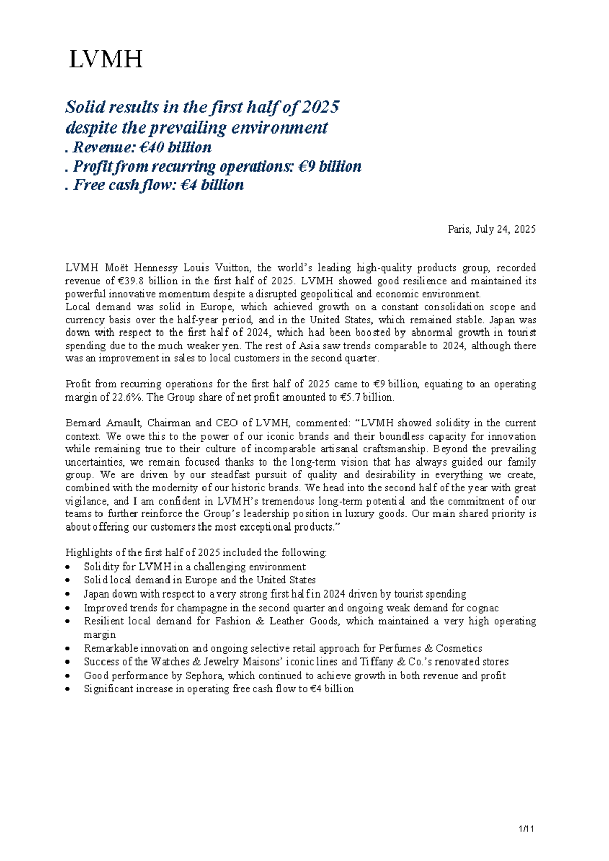 LVMH H1 2025 Financial Results: Resilience Amid Challenges - Studocu