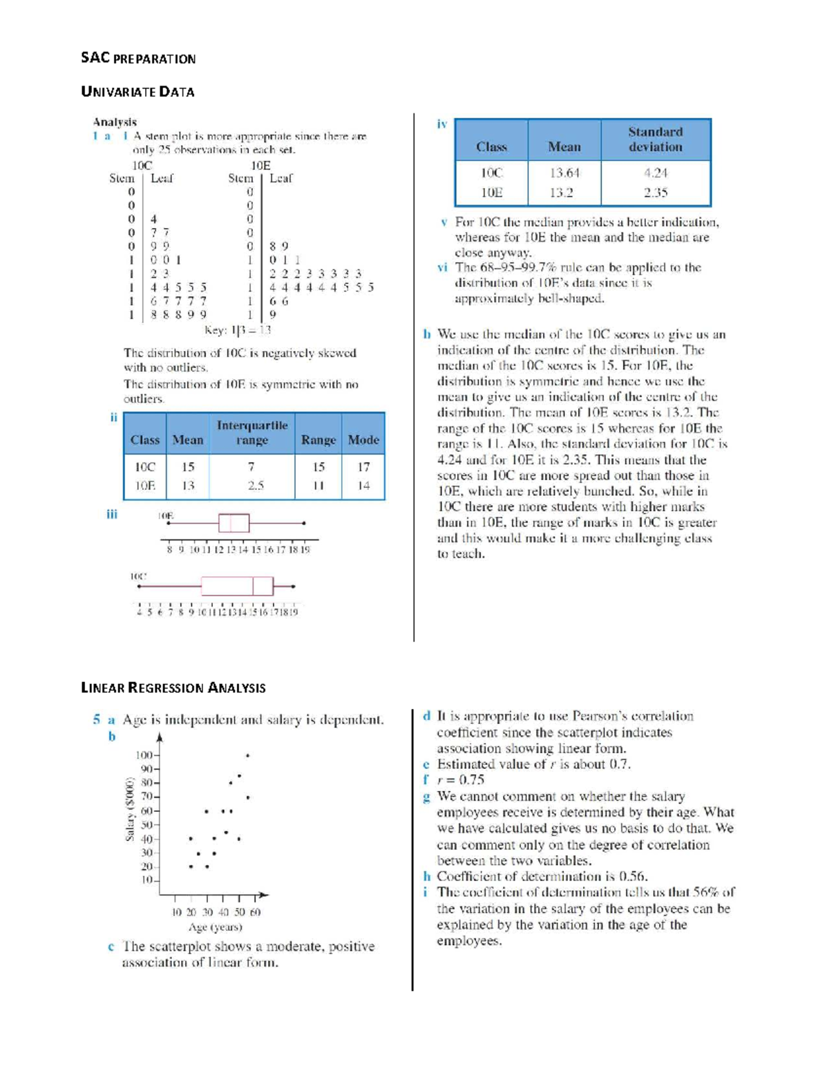 SAC Preparation: Univariate Data & Linear Regression Insights - Studocu