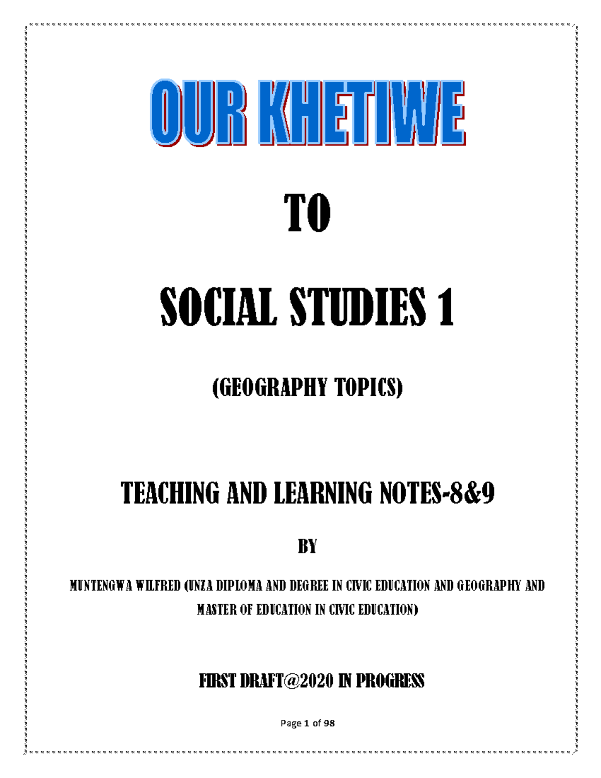 Social Studies 1 (GEOG) Teaching & Learning Notes: Key Topics ...