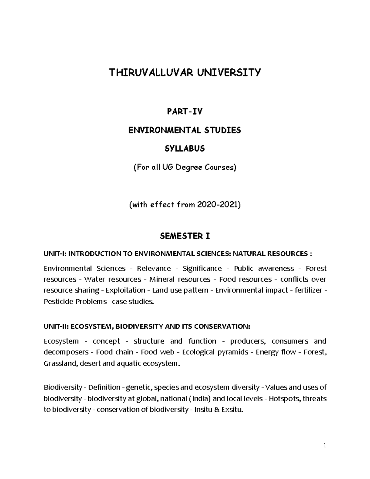 Environmental Studies Syllabus (UG Degree Courses, 2020-2021) - Studocu