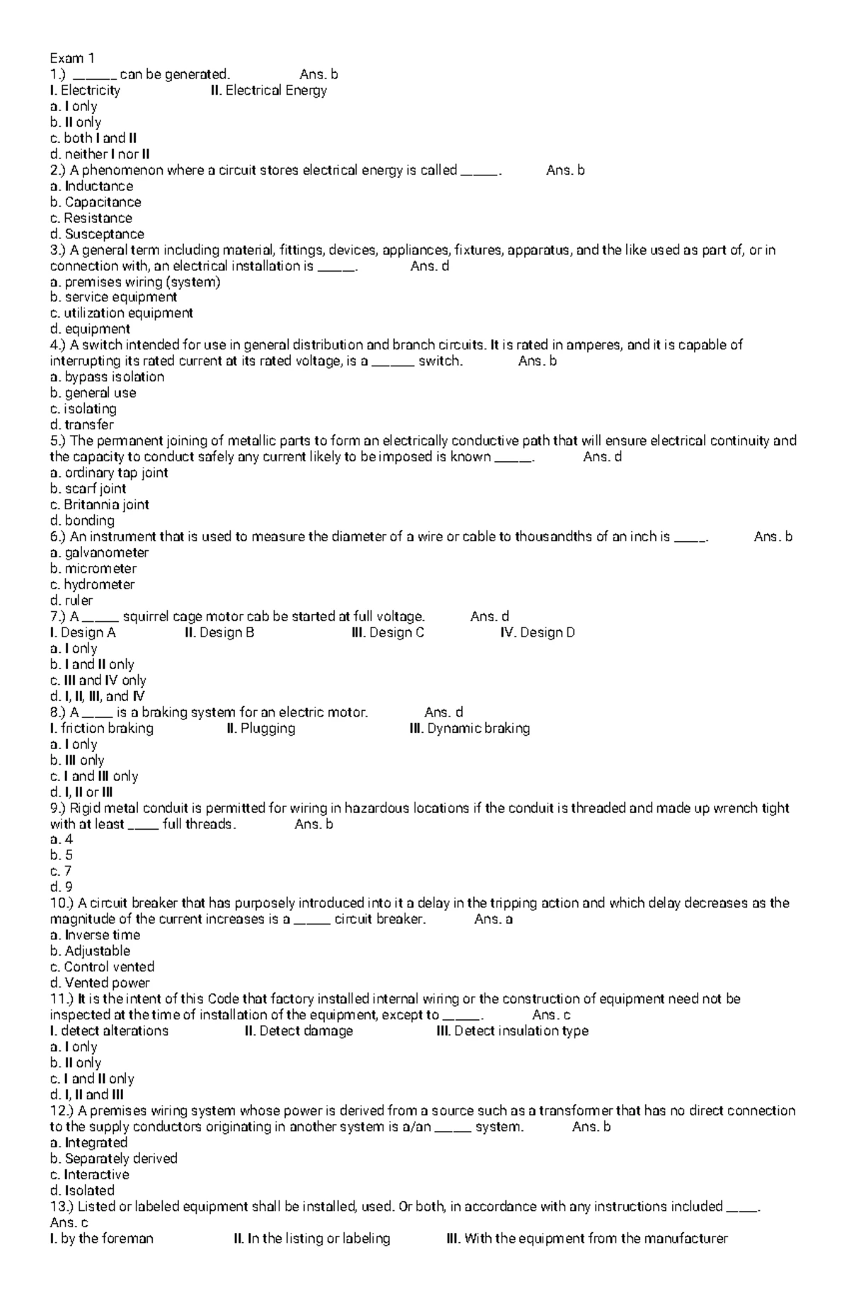 EE PRE Board 1 - Review Materials and Answer Key for Electrical Engineering - Studocu