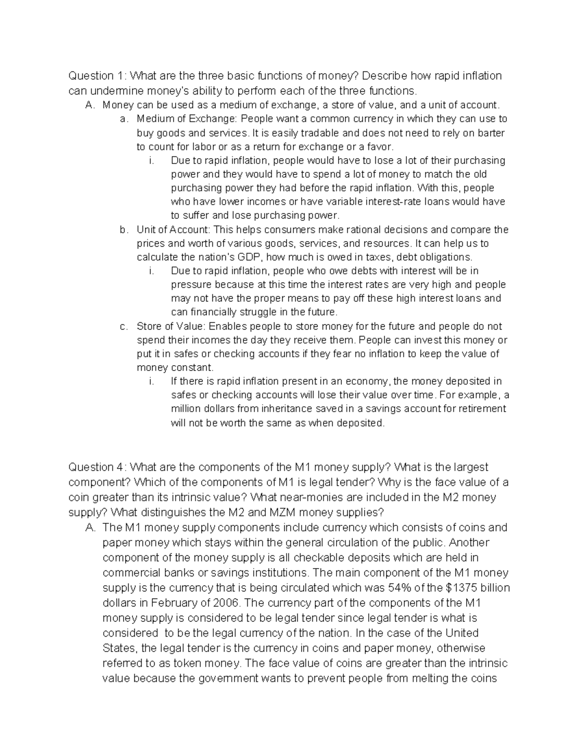2024 - Economics Chapter 12 Homework: Money Functions & Supply - Studocu