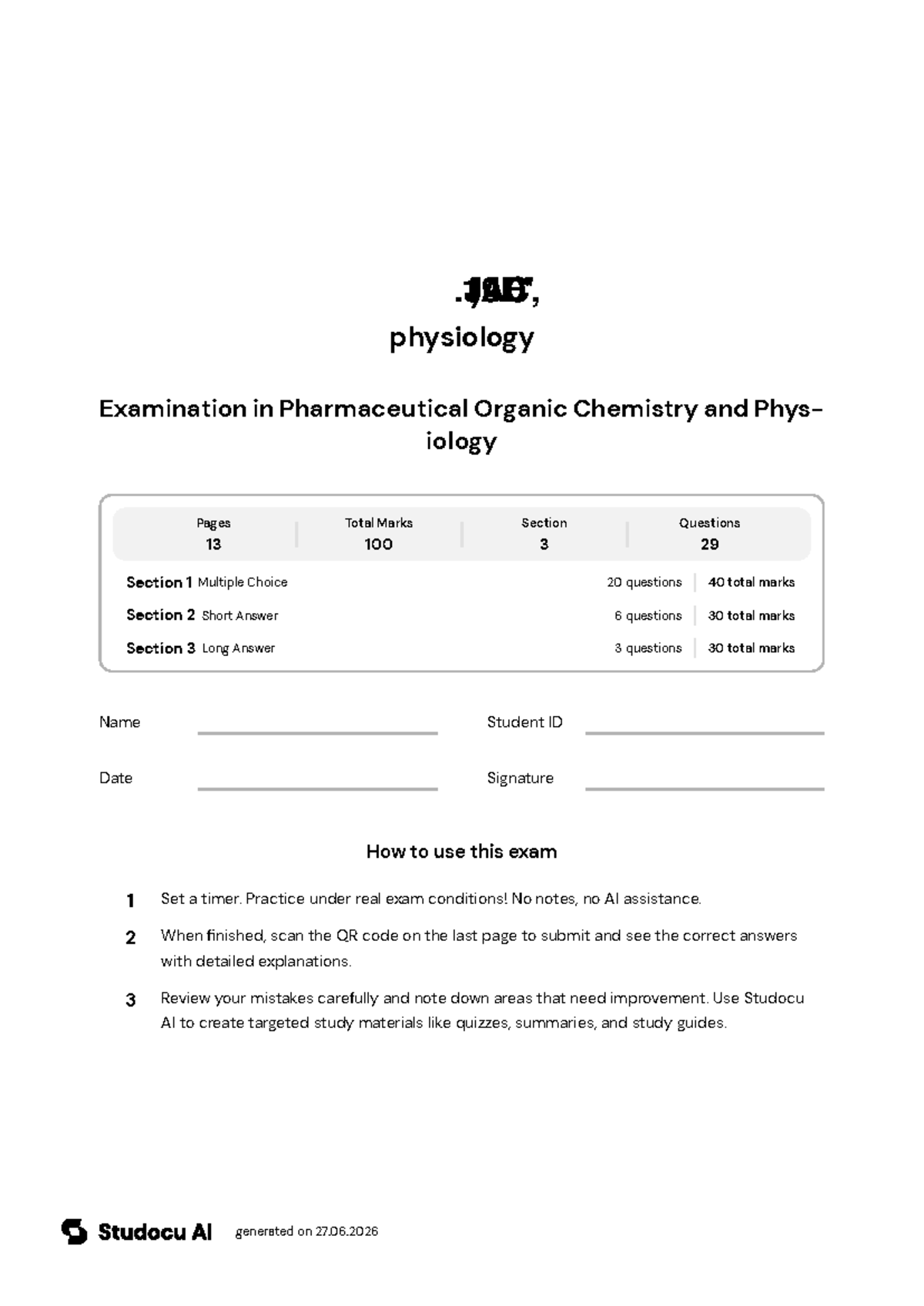 Final Exam in Pharmaceutical Organic Chemistry - Studocu