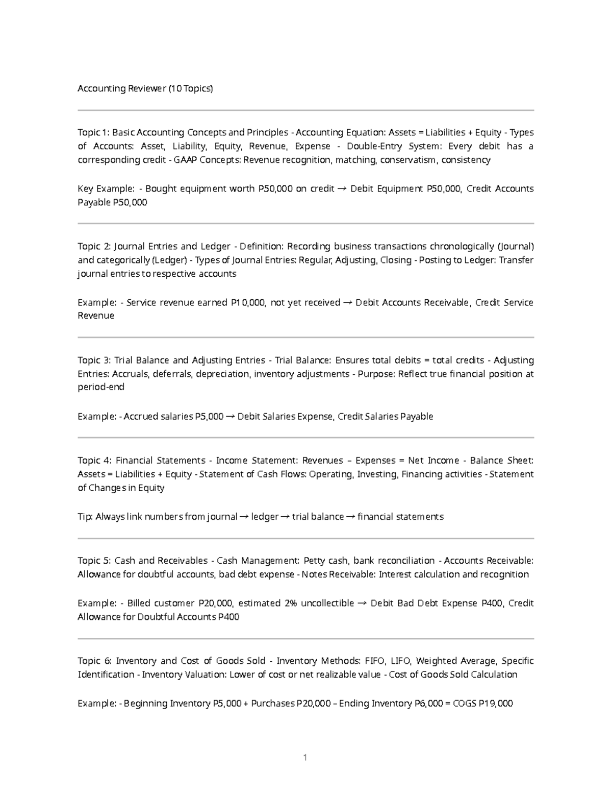 Accounting Reviewer: Key Concepts & Principles (10 Topics) - Studocu