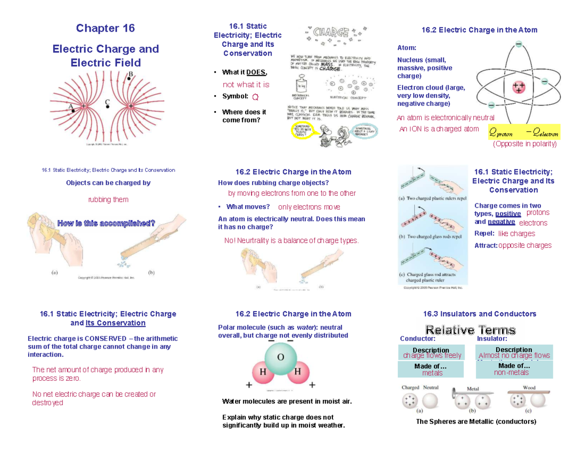 Ch16 - Notes: Electric Charge & Electric Field Concepts - Studocu