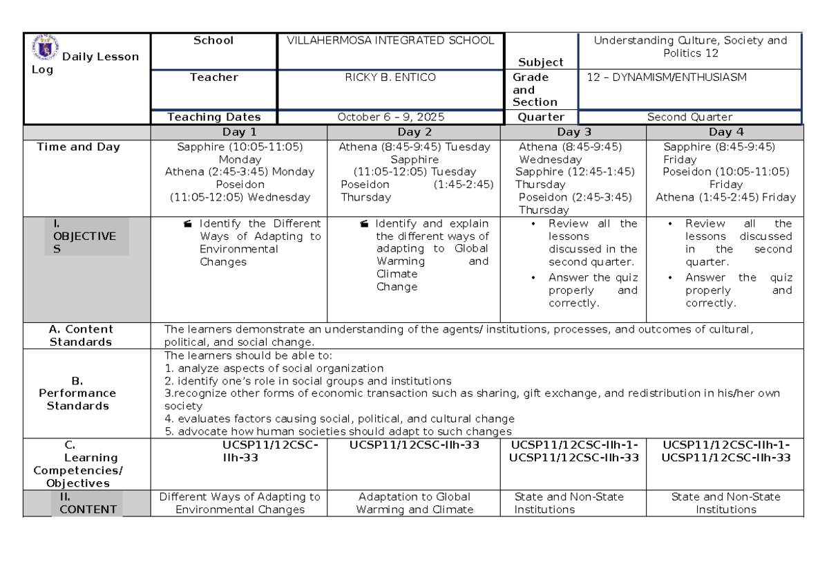 DLL-UCSP 2nd Quarter Daily Lesson Plan (Week 7) - Studocu