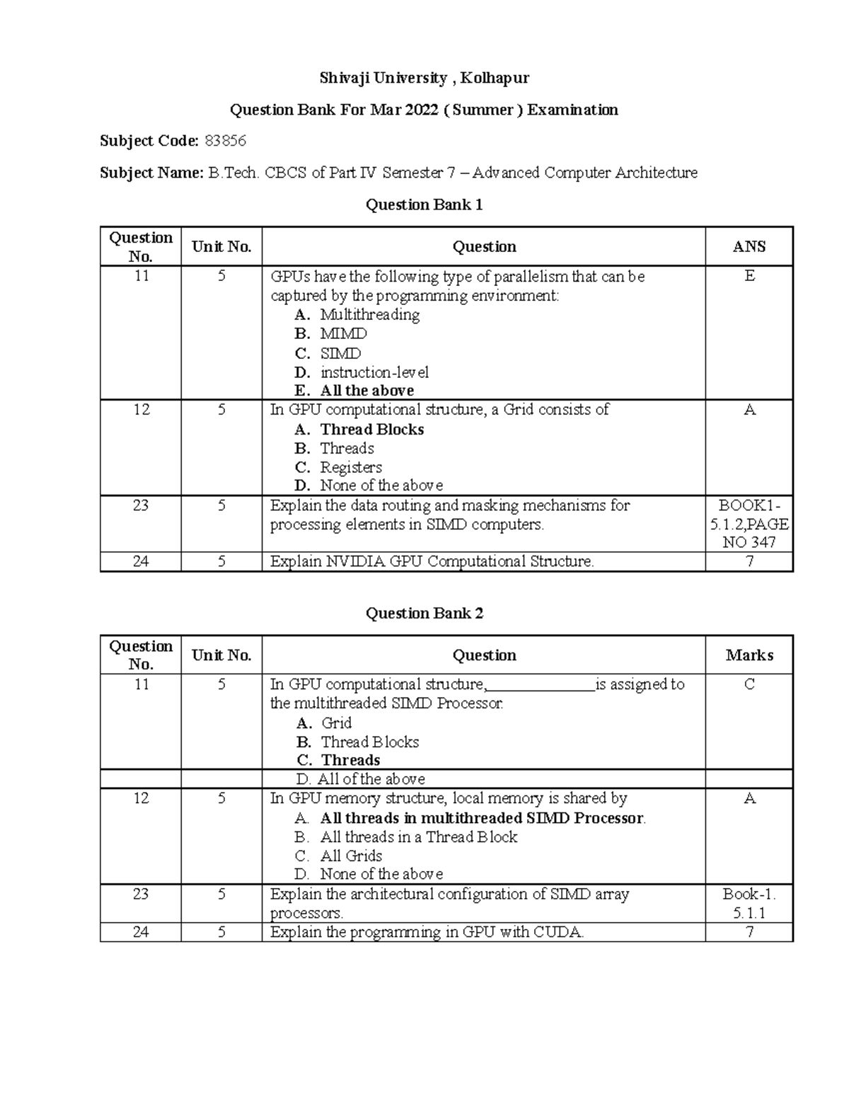 Aca -unit5 - None - Shivaji University , Kolhapur Question Bank For Mar ...