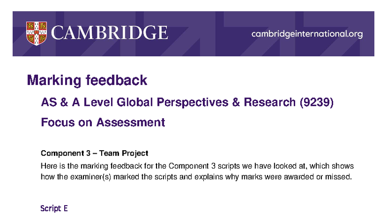 Marking Feedback for A Level Global Perspectives Research (9239 ...