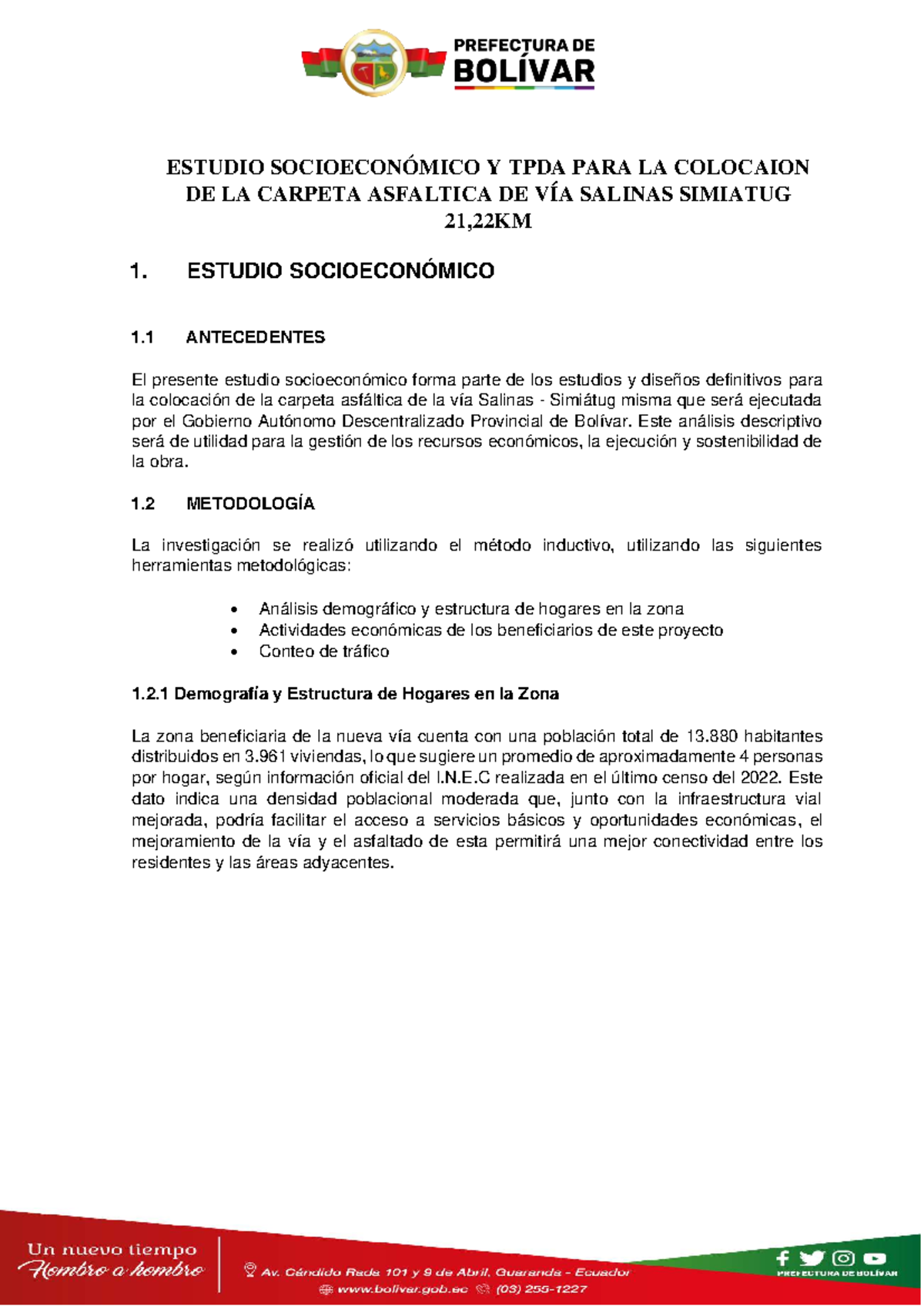 Análisis Socioeconómico y TPDA para la Vía Salinas Simiátug 21-22KM ...