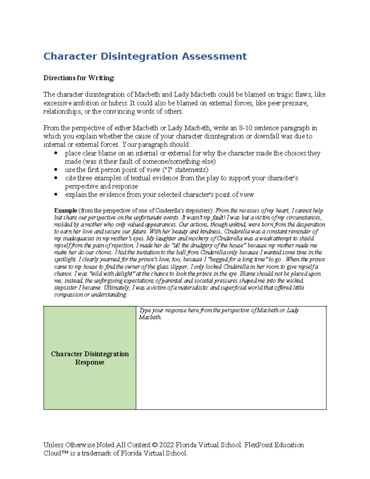 Character disintegration rubric - Character Disintegration Assessment ...