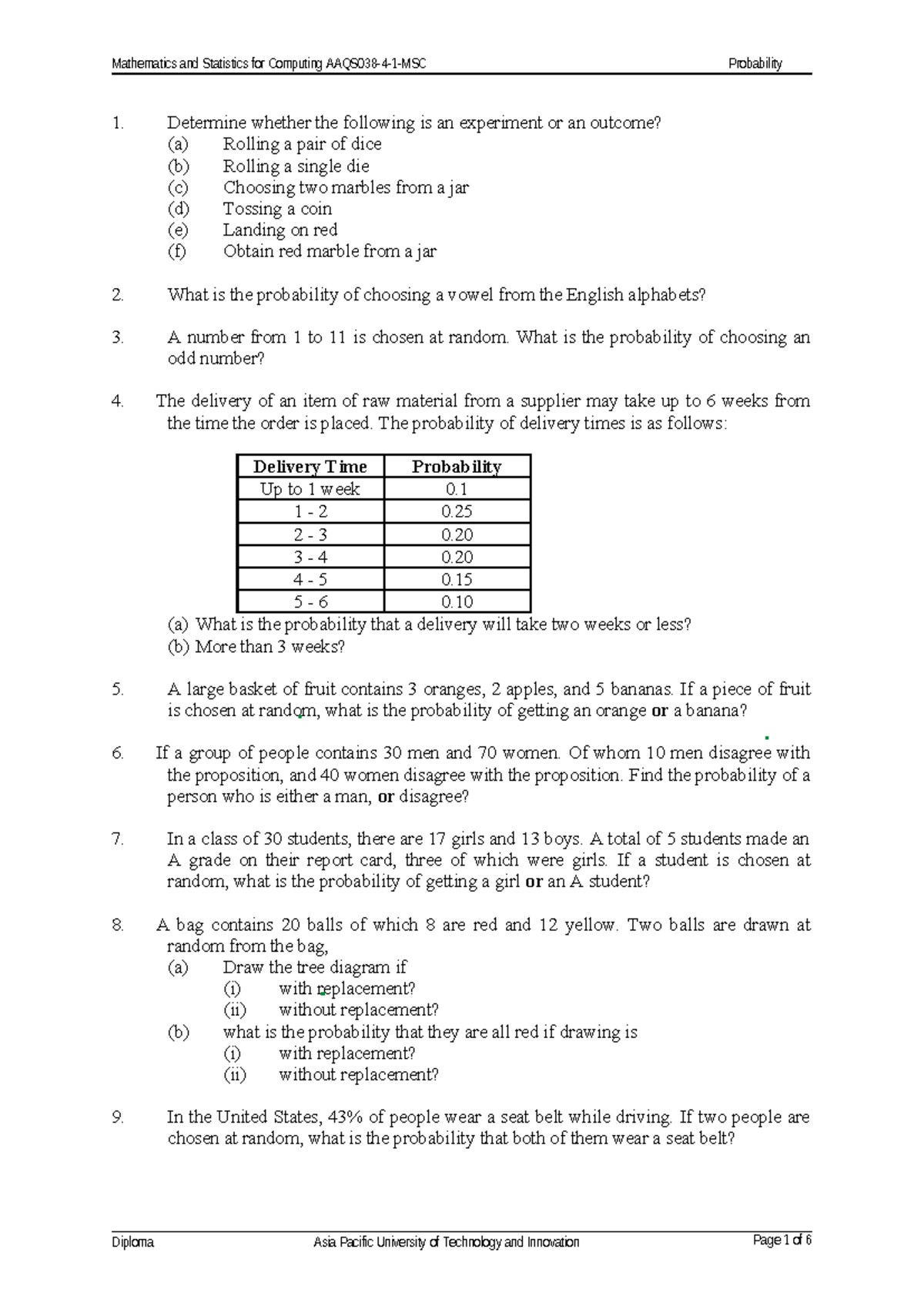 T6 Mathematics and Statistics for Computing: Probability Practice - Studocu