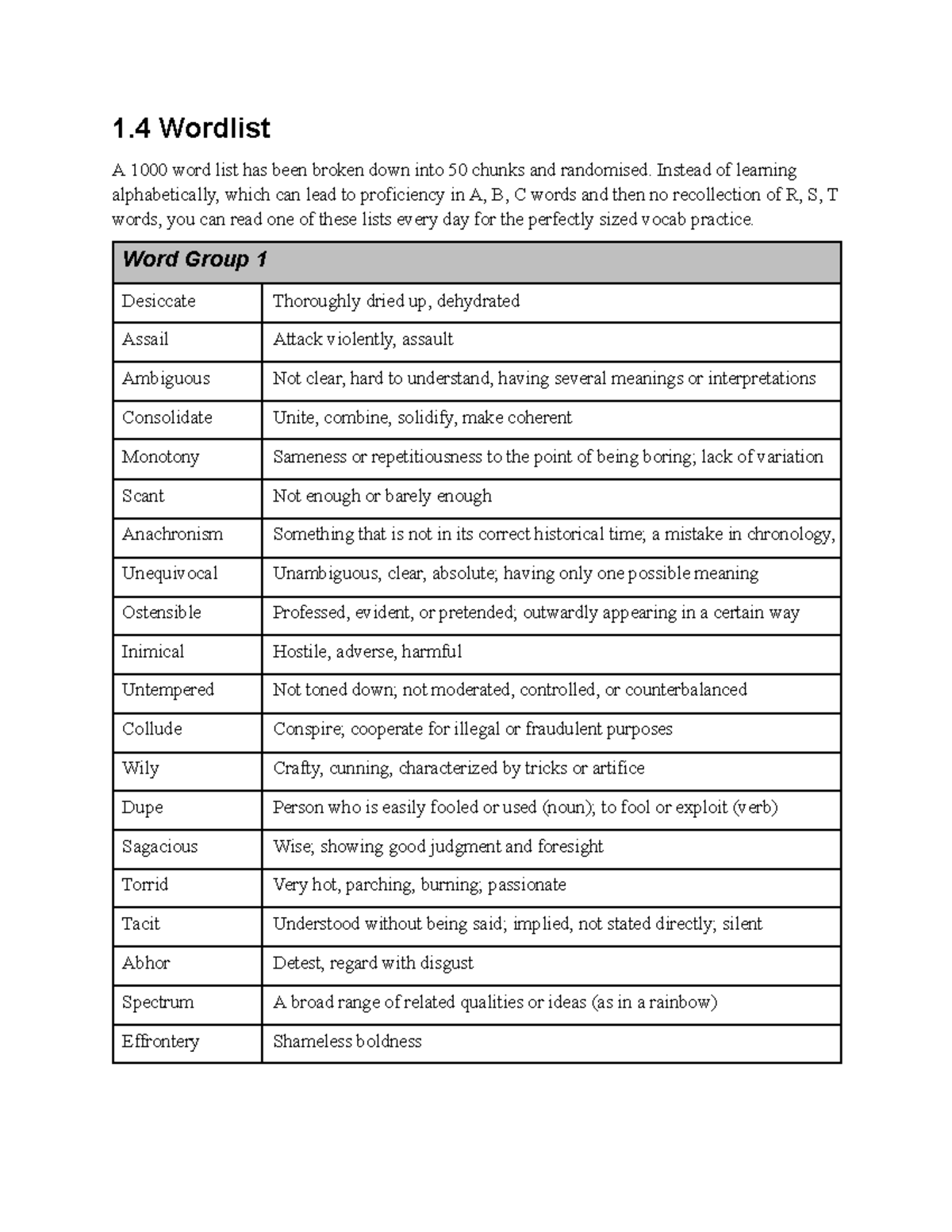 Vocab Wordlist for Student Practice: 50 Chunks of Vocabulary - Studocu