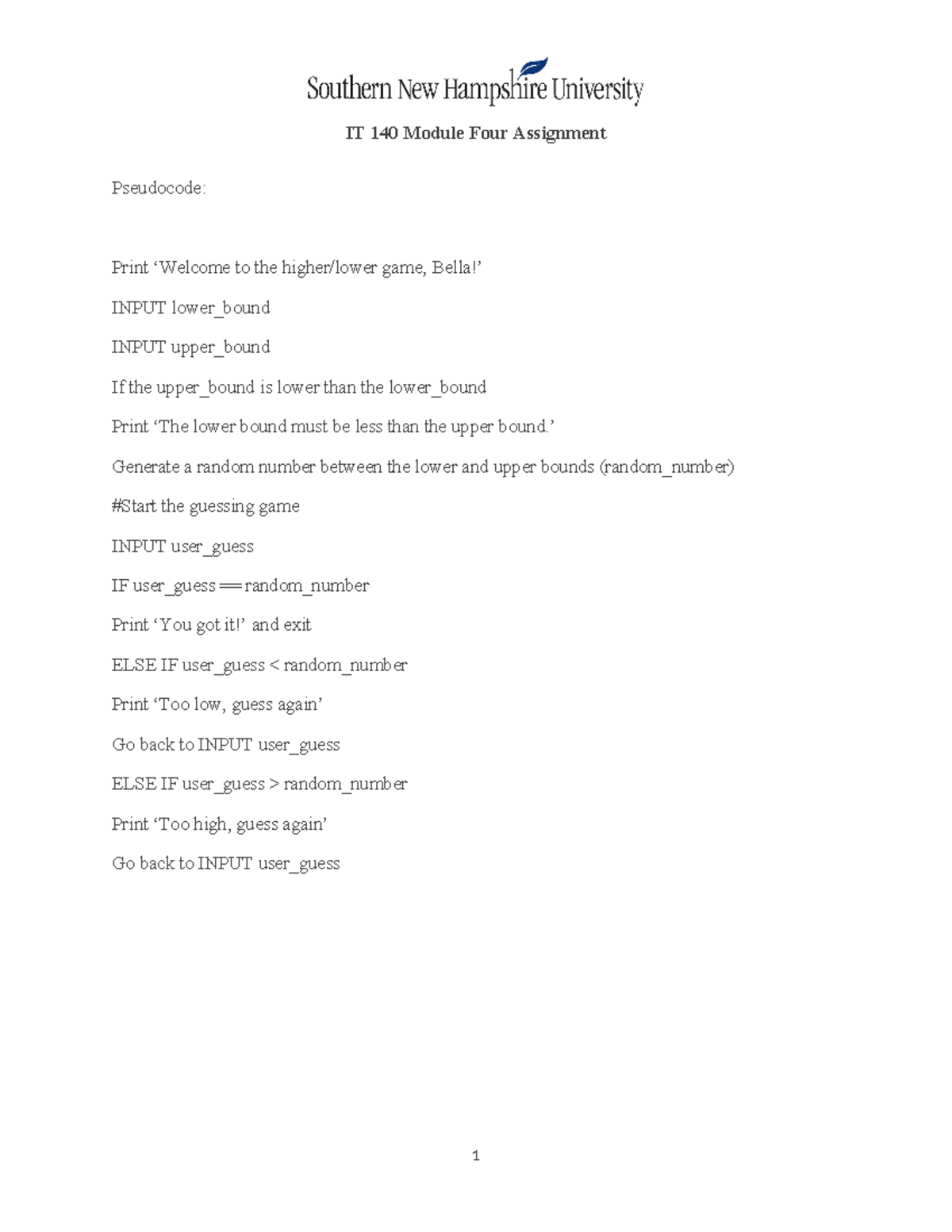 It 140 Module 4 Assignment It 140 Module Four Assignment Pseudocode