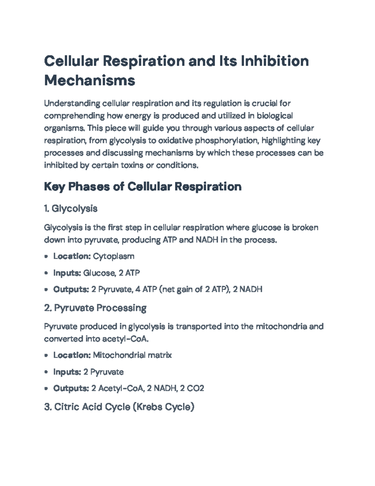 Cellular Respiration and Inhibition: Mechanisms and Case Studies ...