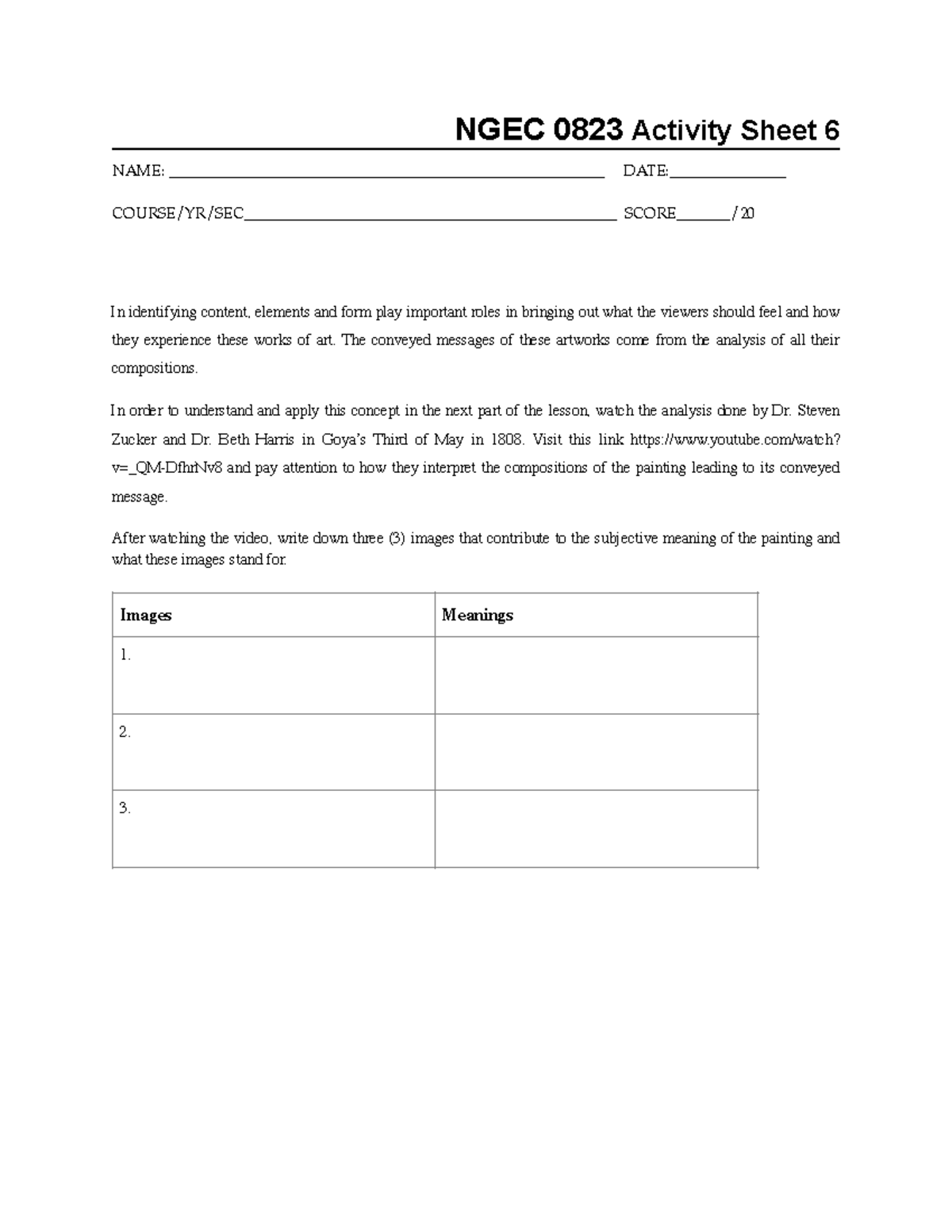 NGEC 0823 Art App Activity Sheet 6: Analyzing Composition and Meaning ...