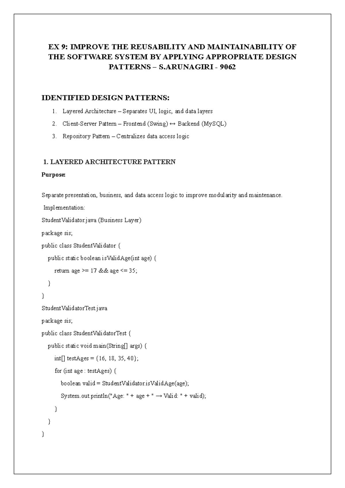 EX 9: Enhancing Software Reusability & Maintainability with Design ...
