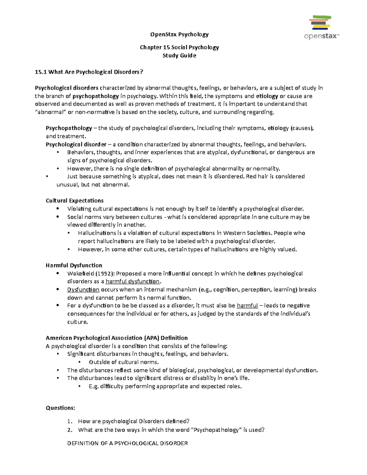 Open Stax Psychology 2e LN15 - OpenStax Psychology Chapter 15 Social ...