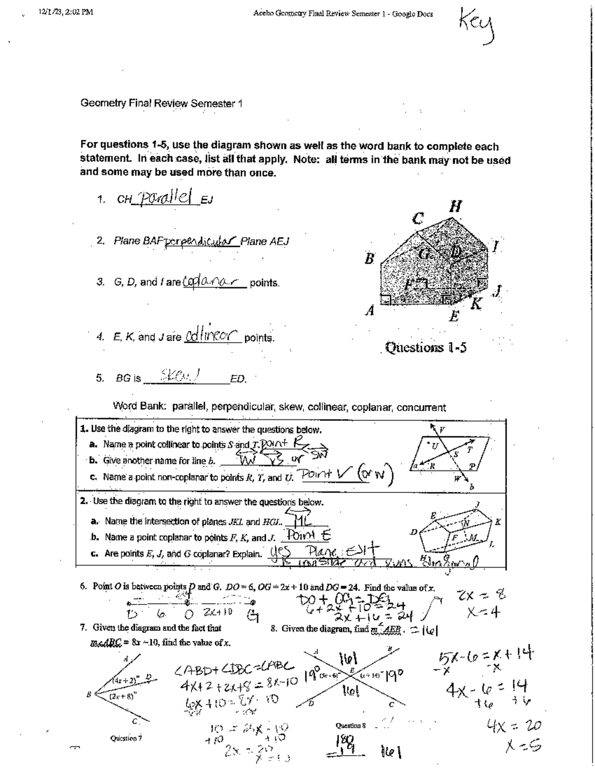 Geometry 2:02 PM Acebo Final Review Semester 1 Key - Studocu