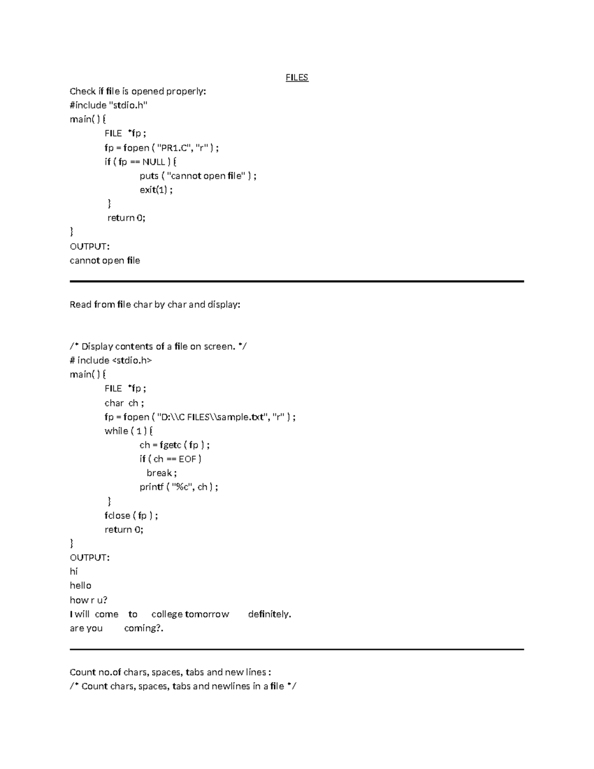 UNIT - V Programs: File Handling, Searching & Sorting Techniques - Studocu