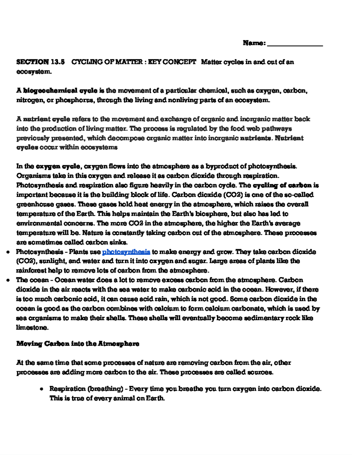 Biology 13.5: Biogeochemical Cycles - Matter Cycling in Ecosystems ...