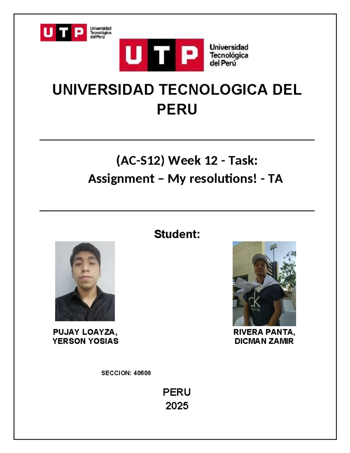 UTP Week 12 Assignment: My Resolutions! - English Class - Studocu