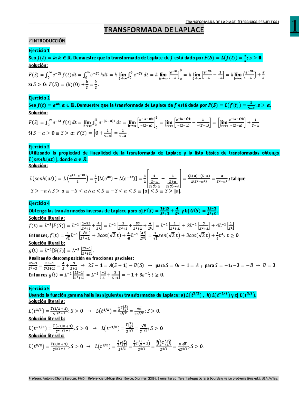 Ejercicios Resueltos de Transformada de Laplace - Cálculos (MAT101) - Studocu