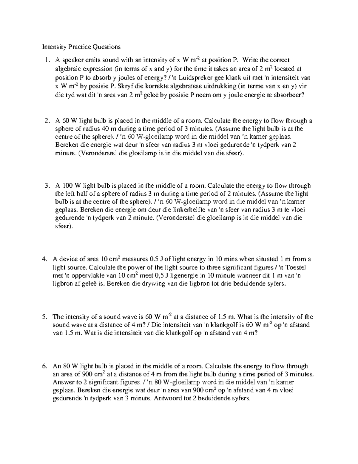 Intensity Practice Questions - Studocu