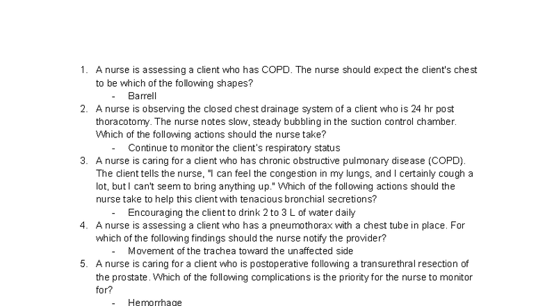 NUR 202: COPD & Chest Tube Management - Exam 2 Practice Questions - Studocu