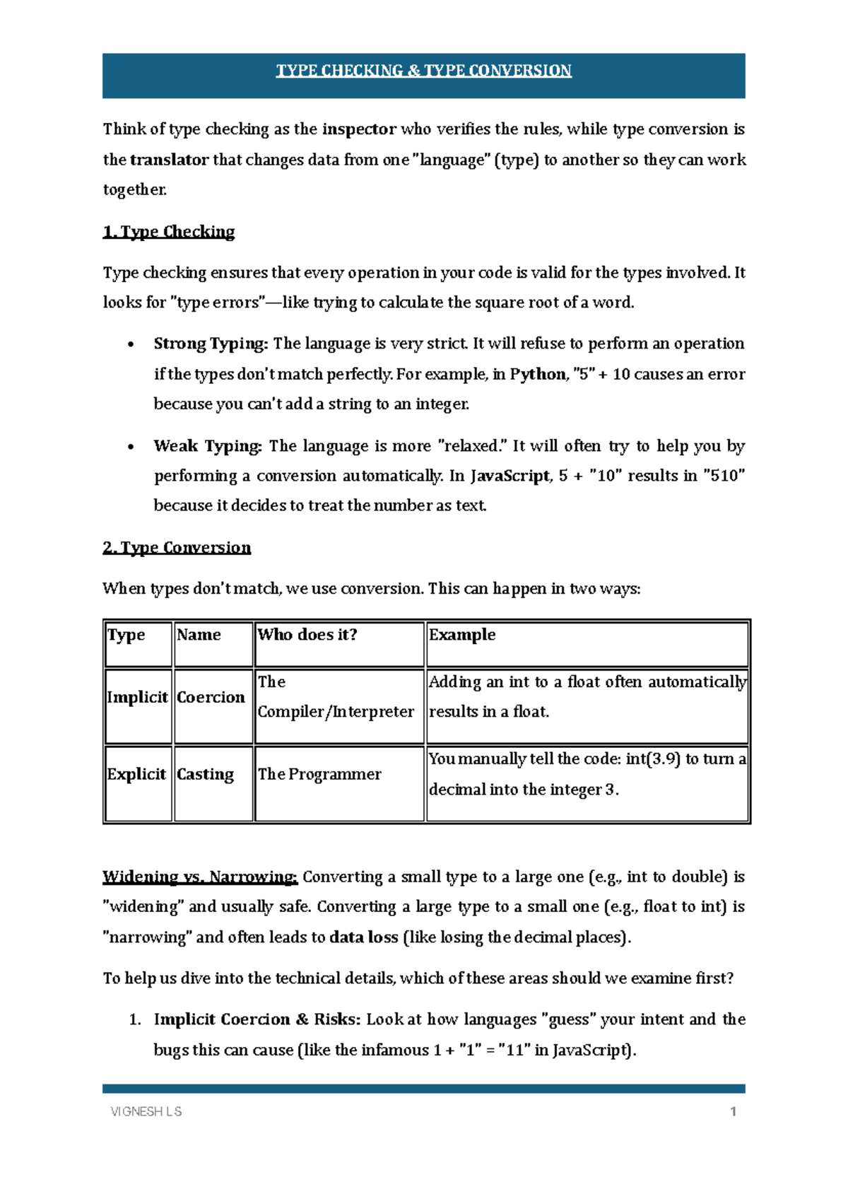 Type Checking and Type Conversion (Unit - 2) - Studocu