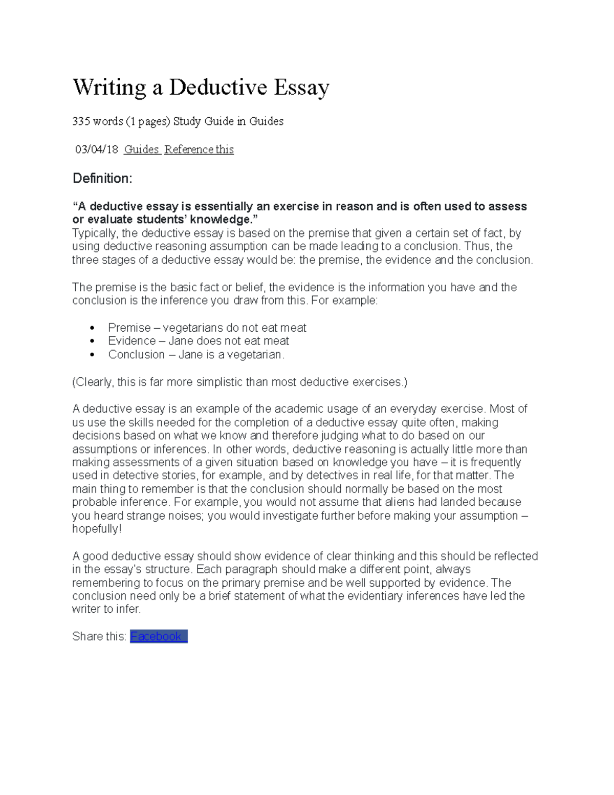Essay writing 15 - bhaja - Writing a Deductive Essay 335 words (1 pages ...