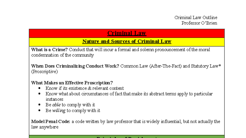 Criminal Law Outline (CRIM 101): Key Concepts and Principles - Studocu