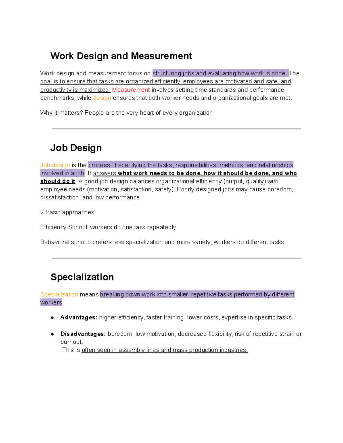 Operations Management (OM) Chapter 7: Work Design & Measurement - Studocu
