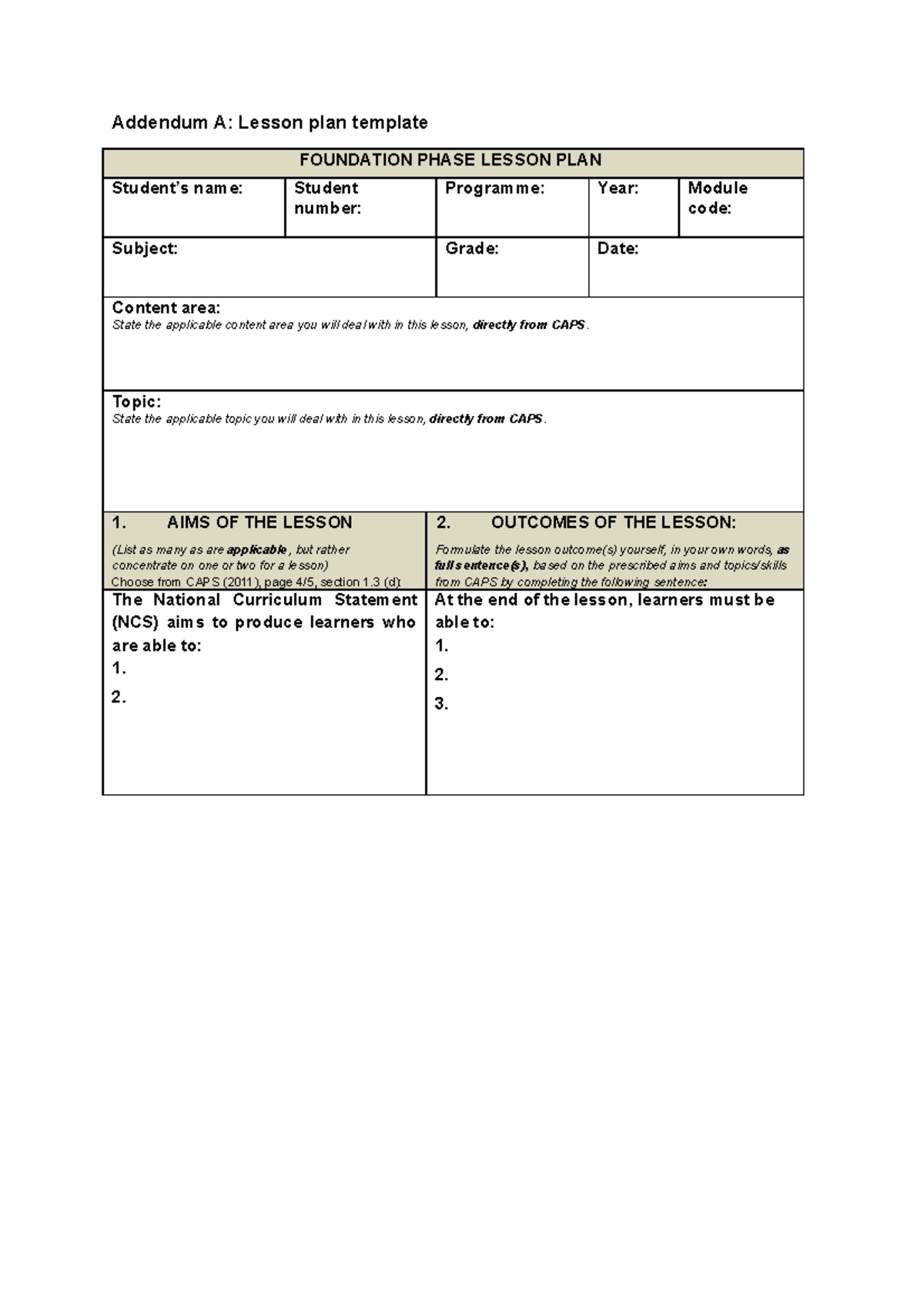 LSK3701 Assignment 02 Lesson Plan - Addendum A: Lesson plan template ...