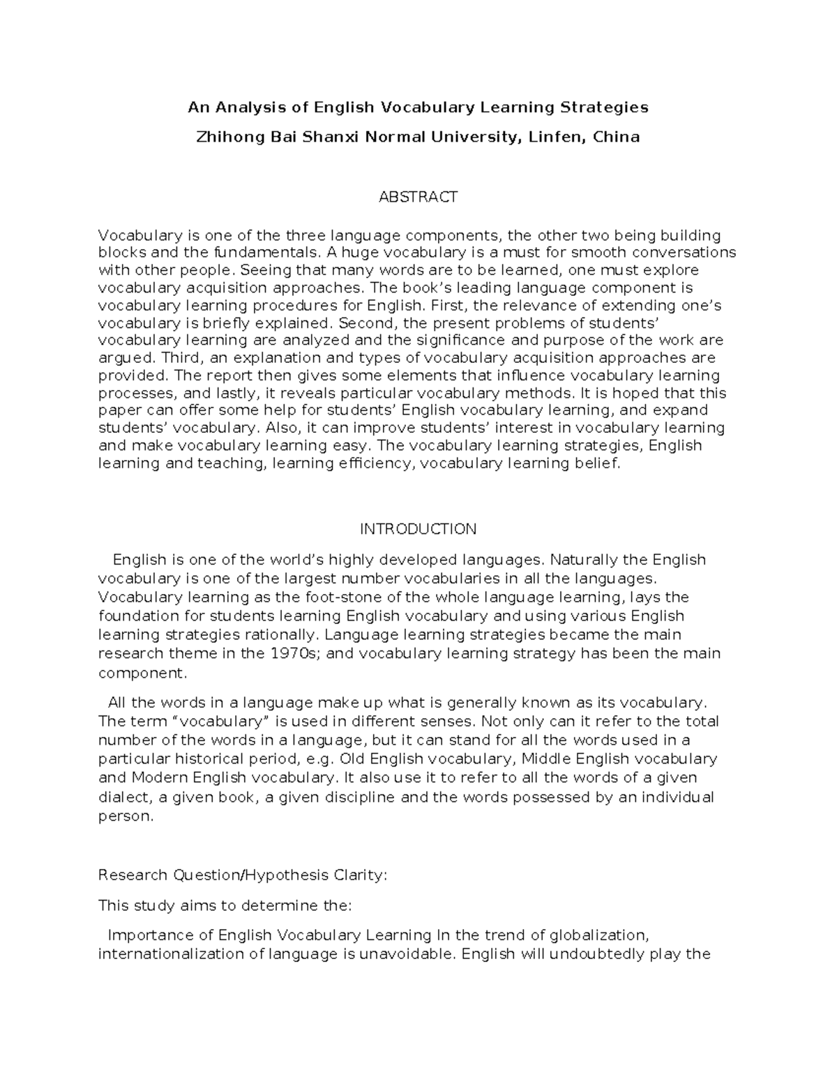 An Analysis of English Vocabulary Learning Strategies - A huge ...