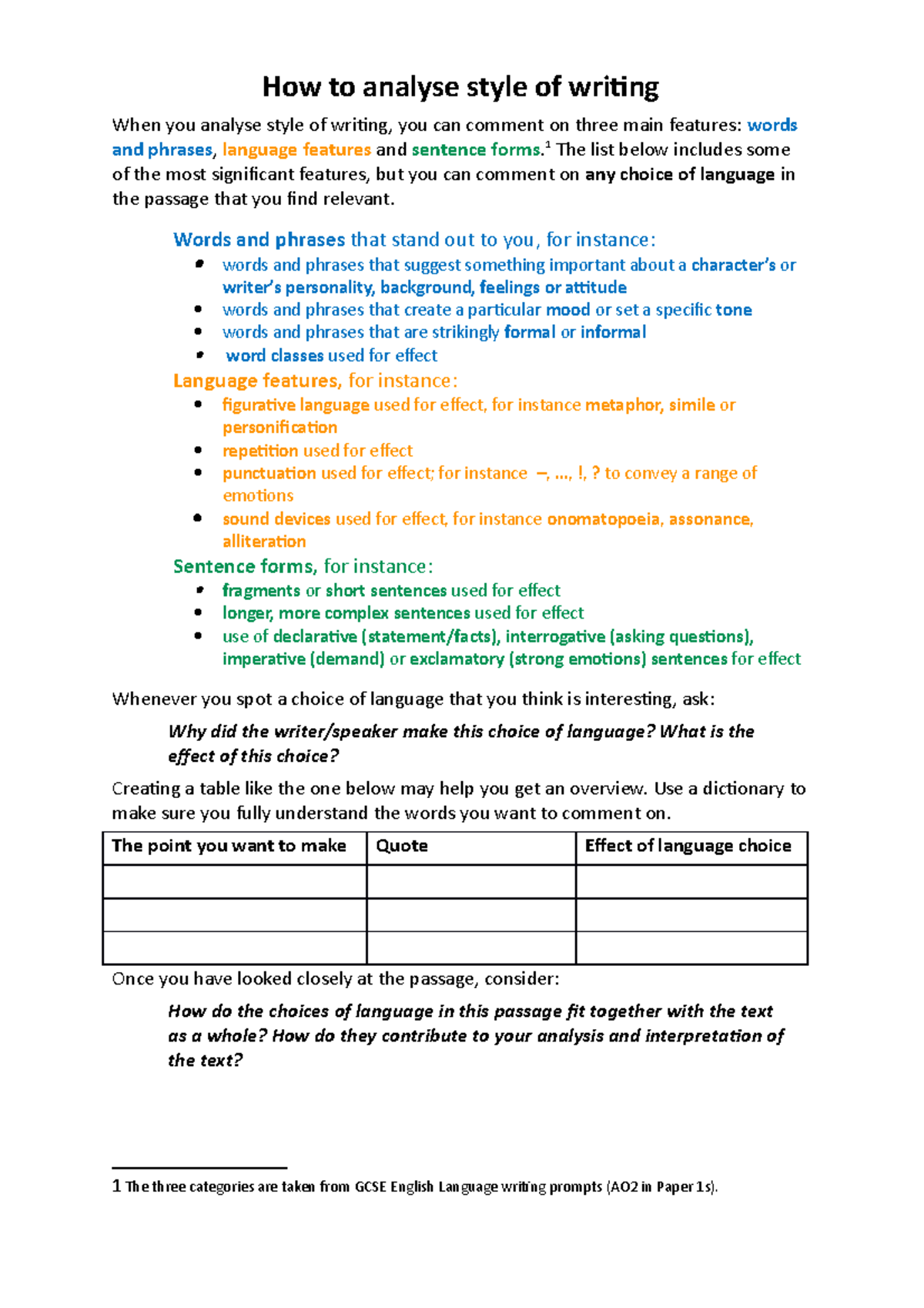 GCSE English Language (AO2): Essay Style Writing Analysis Guide - Studocu