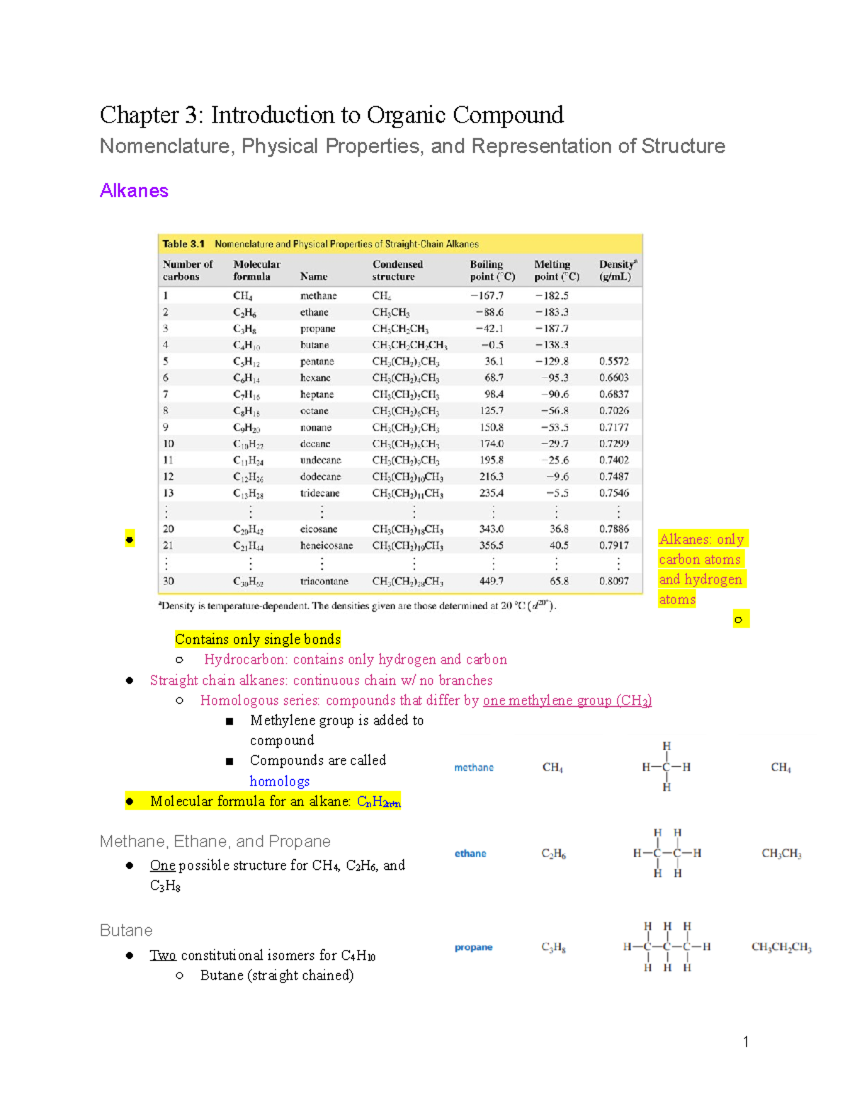 Chapter 3 Introduction to Organic Compounds - Chapter 3: Introduction ...