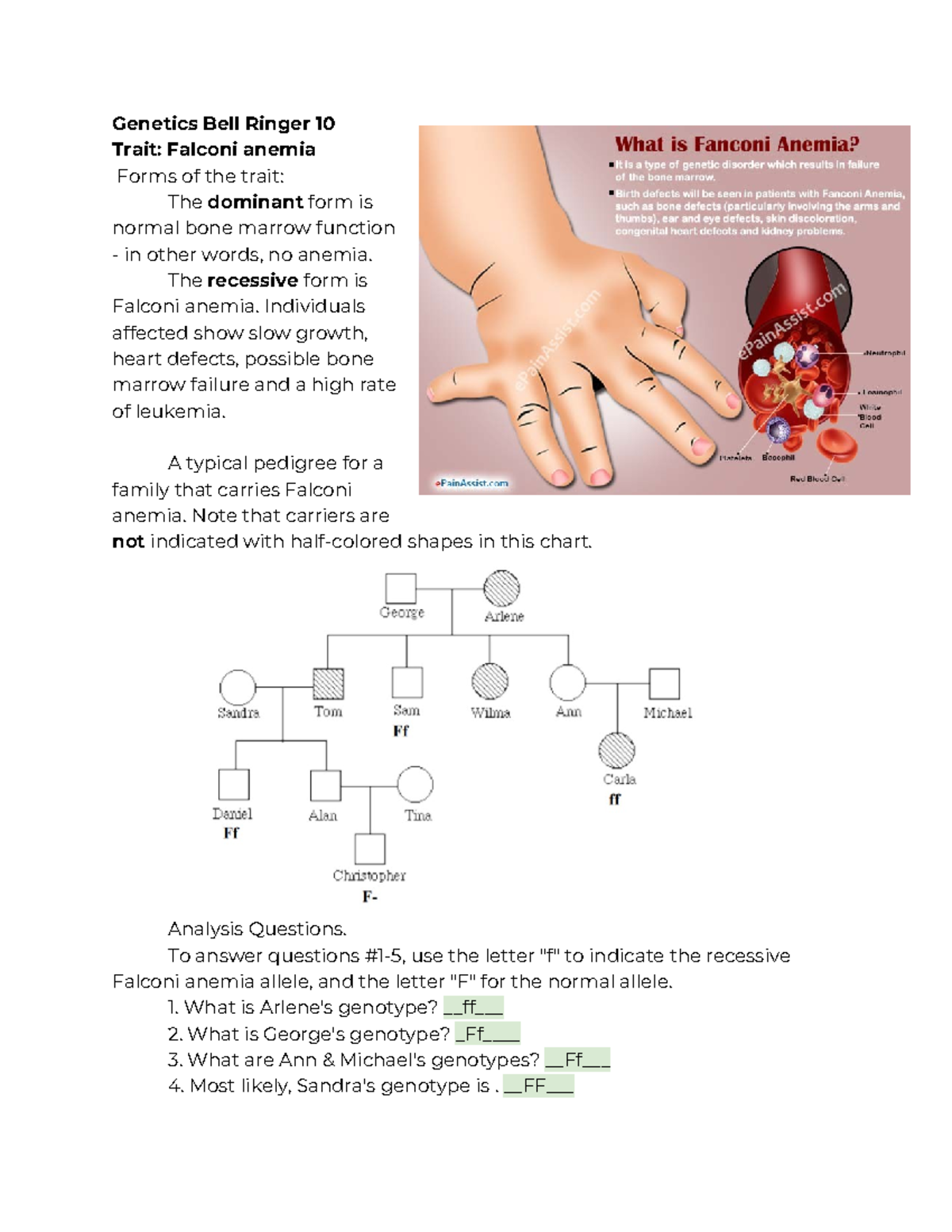 Genetics Bell Ringer #10: Falconi Anemia & Neurofibromatosis Insights ...