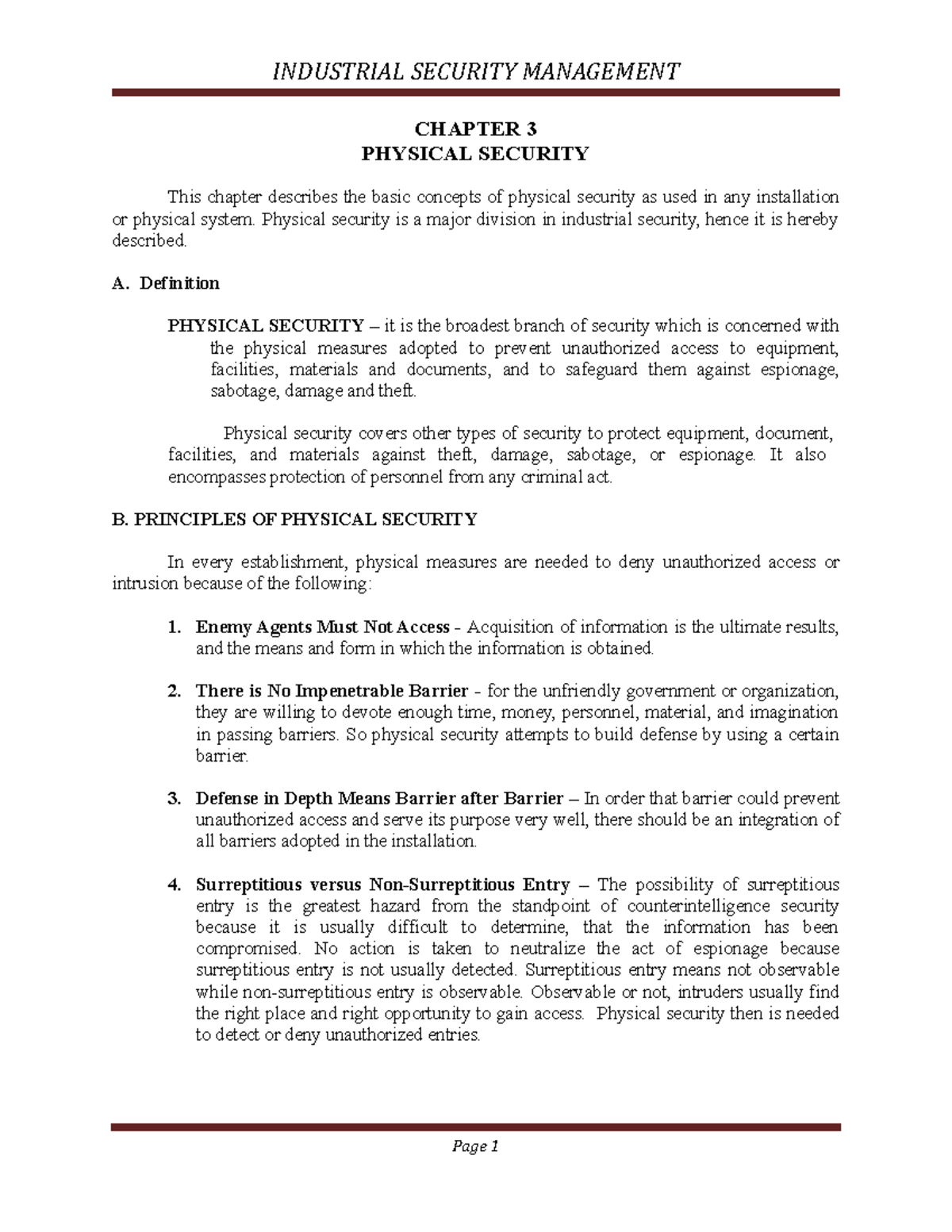 Industrial Security Management: Chapter 3 - Understanding Physical ...