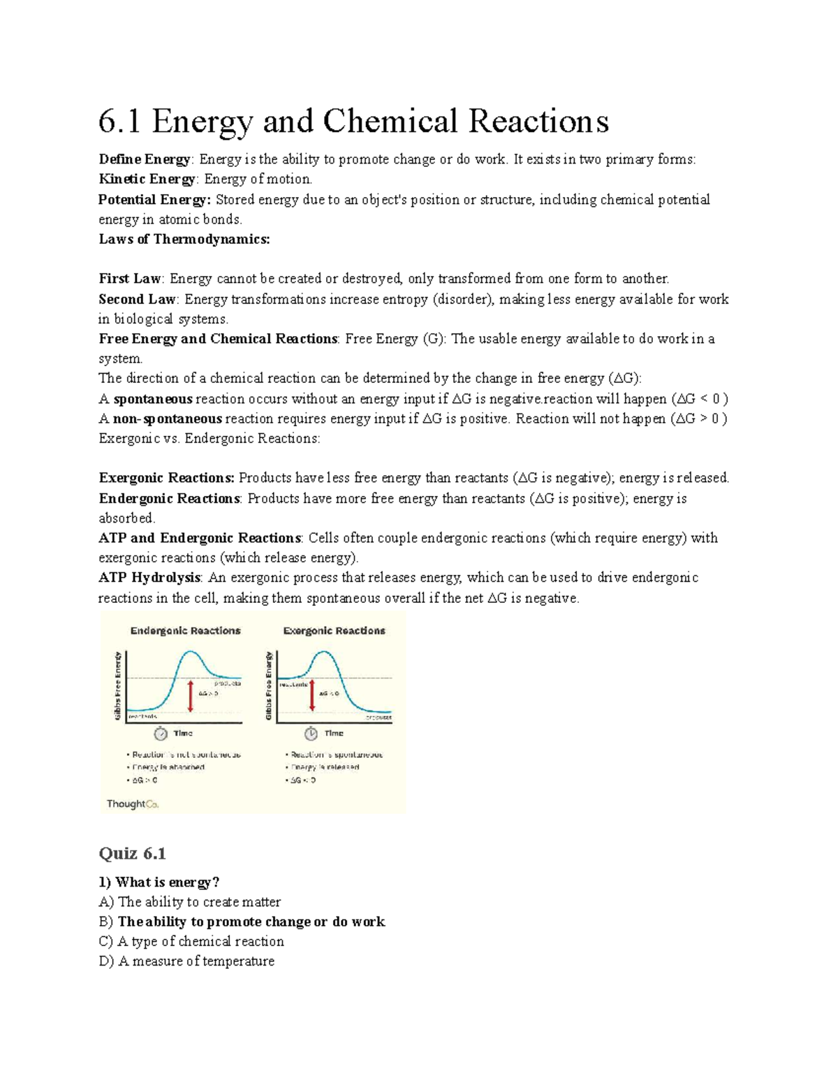 BIO 190 Exam #2 Study Guide: Energy, Reactions, and Enzymes - Studocu