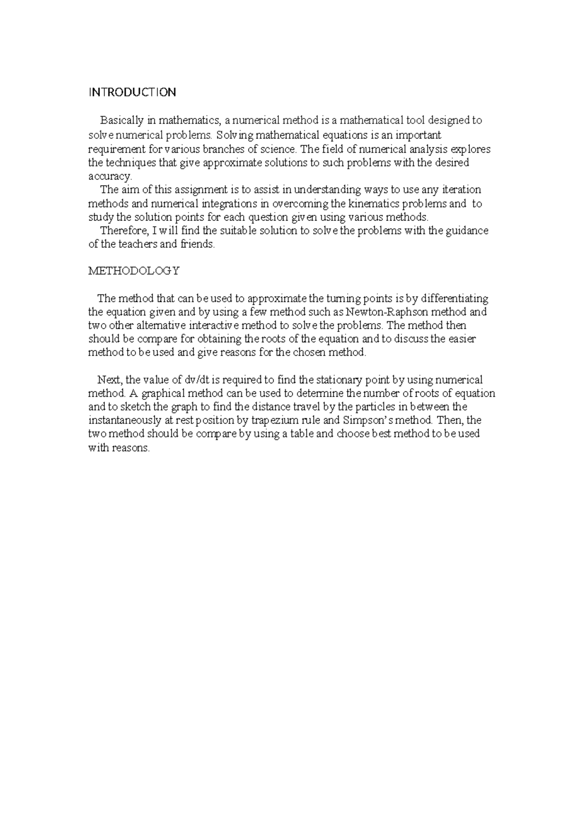KK MATH T - Numerical Methods for Kinematics Problems Analysis - Studocu