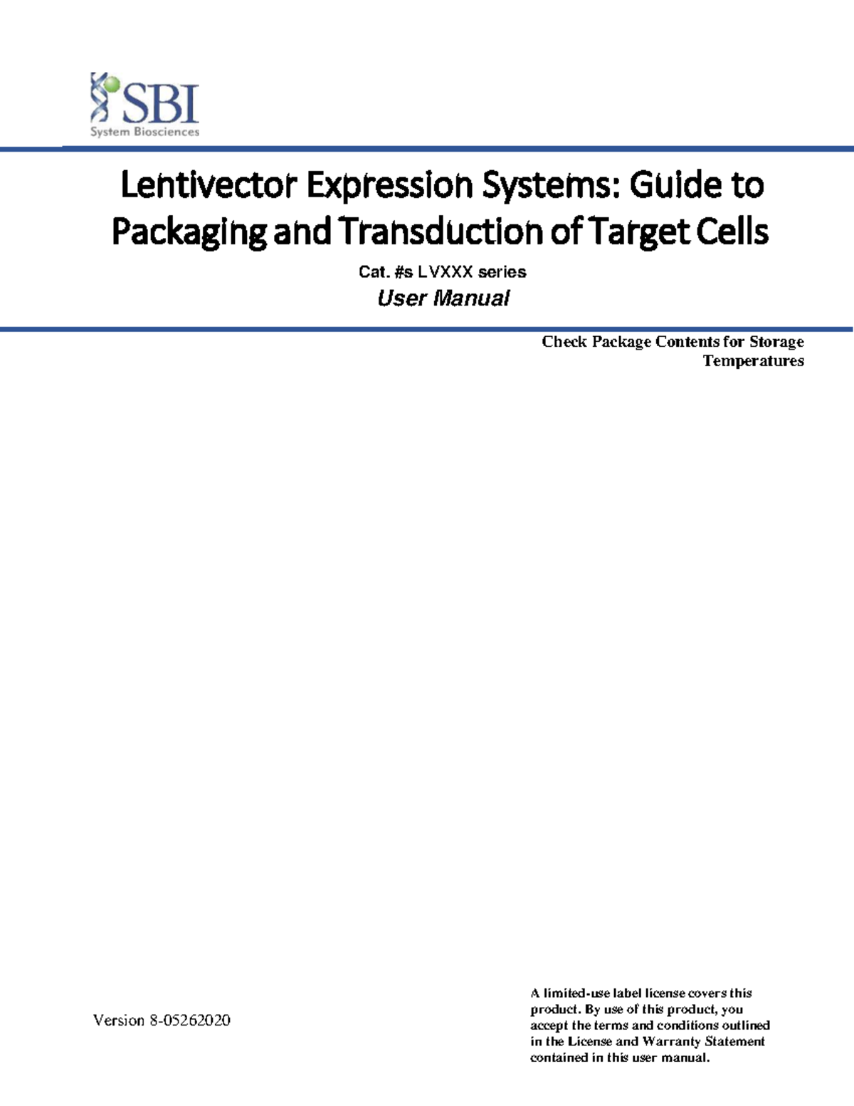 Lentivector Expression Systems (Cat. LV Series): Packaging ...