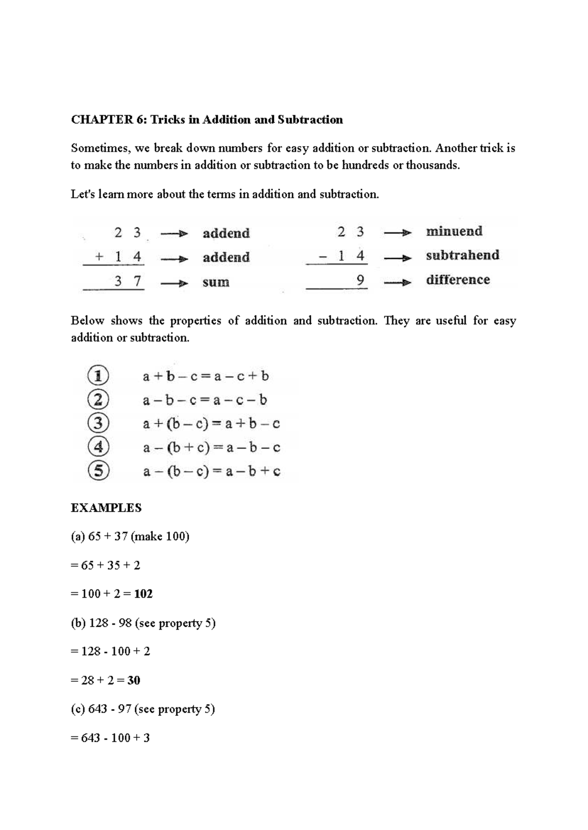 CHAPTER 6: Tricks in Addition and Subtraction - TNTH3C6 - Studocu