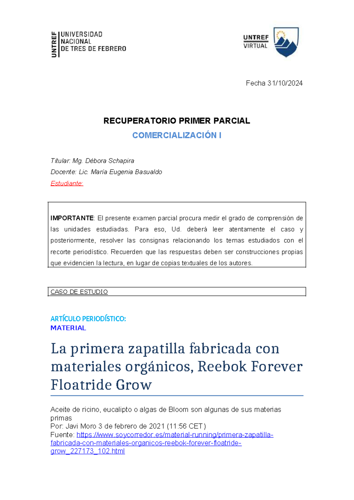1 Parcial Recupe Nombre Y Apellido Comercializacion I 31.10.24 - Fecha ...