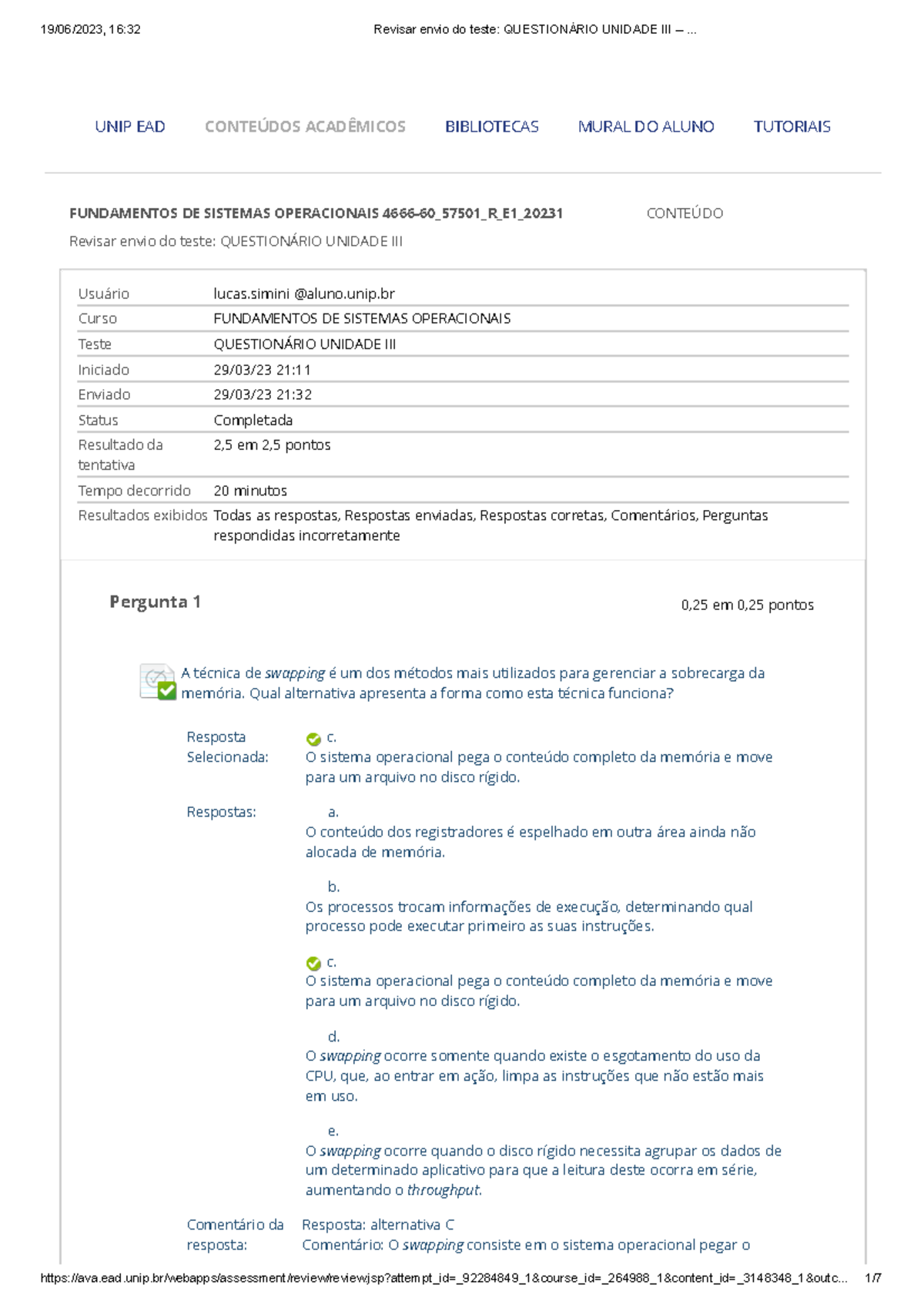 Fundamentos de Sistemas Operacionais - Questionário 3 - Revisar envio ...