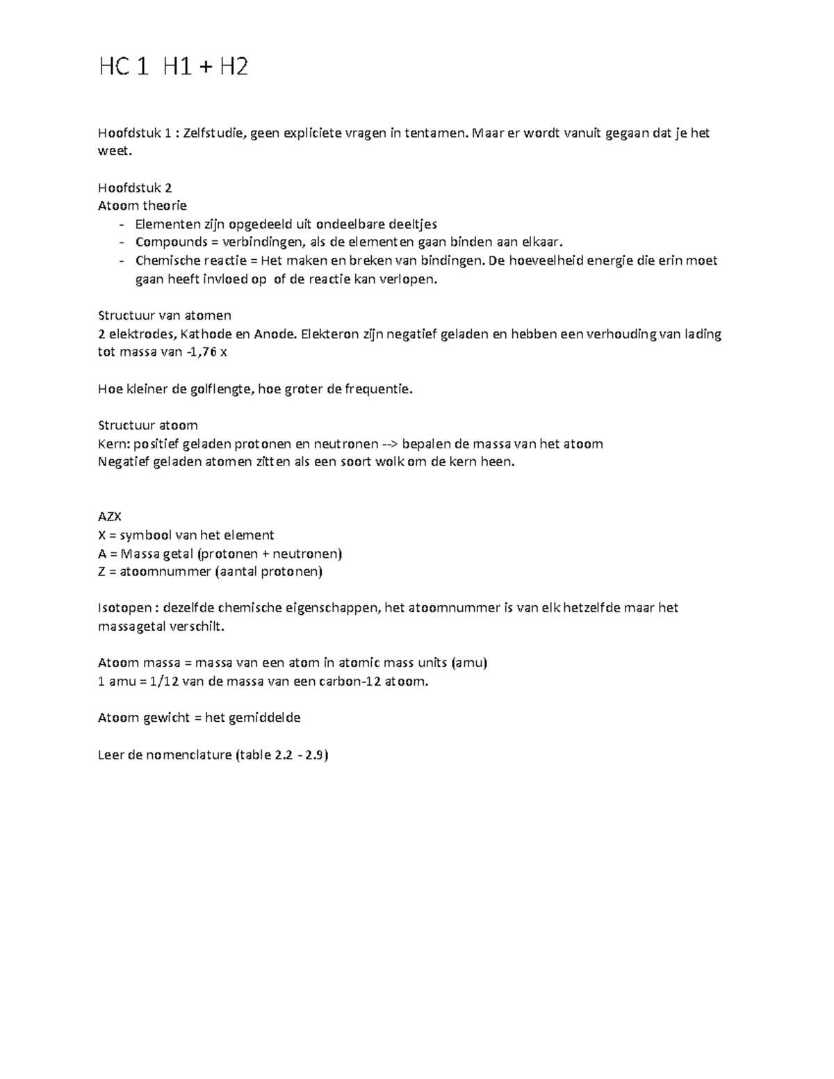 Samenvatting Scheikunde HC 2020-2021: Belangrijke Concepten en ...